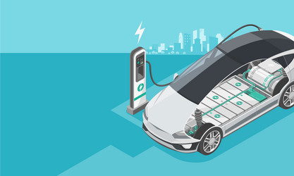 Electric car engineer production ev assembly Vector Image