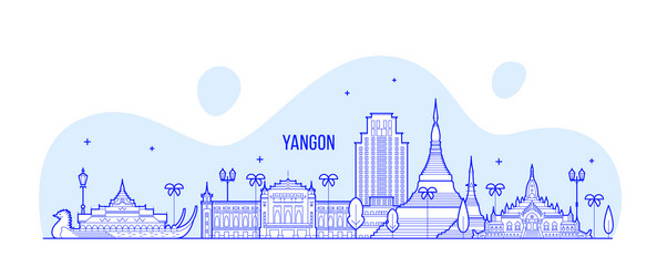 Yangon rangoon skyline myanmar city linear Vector Image