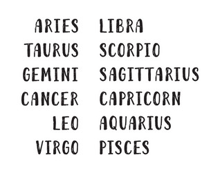Zodiac signs names Royalty Free Vector Image - VectorStock