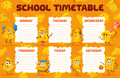 School timetable week schedule classes supplies Vector Image