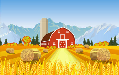 Cartoon beautiful fall farm scene Royalty Free Vector Image