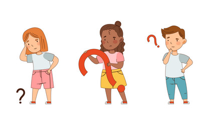 Puzzled little boy and girl with question mark Vector Image