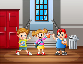 Student cleaning school hallway Royalty Free Vector Image