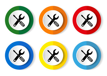 Tool icon set flat design wrench buttons Vector Image