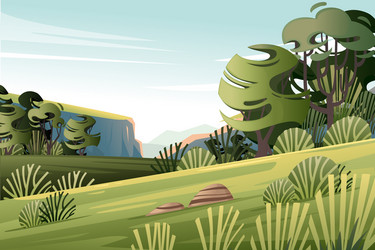 Green landscape with trees bushes plateau Vector Image