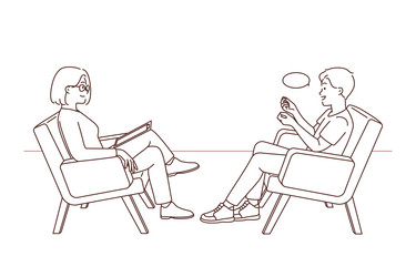Man talking with psychologist at session Vector Image