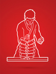 Karate man breaking bricks graphic Royalty Free Vector Image