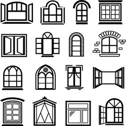 Set of black window icons Royalty Free Vector Image