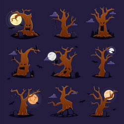 Cartoon halloween trees collection set Royalty Free Vector