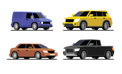 Cars in four different colors Royalty Free Vector Image