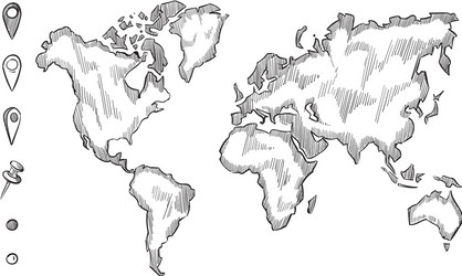 World map sketch earth continents rough drawing Vector Image