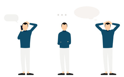 Persons pose set call shut up worry Royalty Free Vector