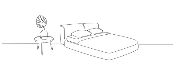Continuous one line drawing of double bed Vector Image