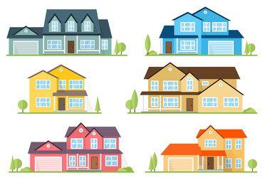 Suburban house with trees and city background Vector Image