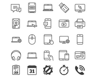 Mobile devices line icons laptop ssd and hdd Vector Image