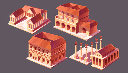 Rome buildings isometric icons set Royalty Free Vector Image