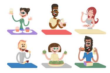 Hand drawn people eating set Royalty Free Vector Image