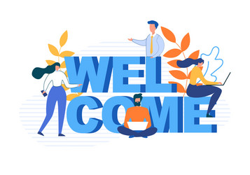 Welcome colorful letters with people characters Vector Image