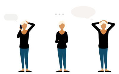 Persons pose set call shut up worry Royalty Free Vector