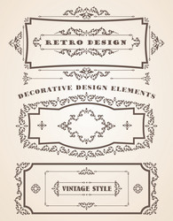 Set of retro vintage frames and borders Royalty Free Vector