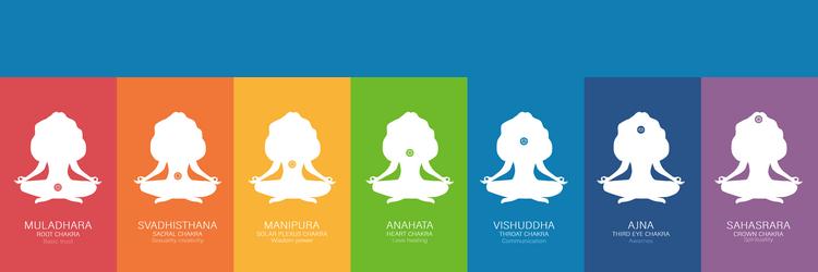 Seven chakras system on female silhouettes set Vector Image