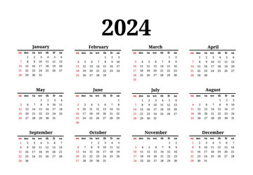 Calendar for 2024 isolated on a white background Vector Image