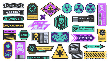 Cyberpunk black stickers danger warning label Vector Image