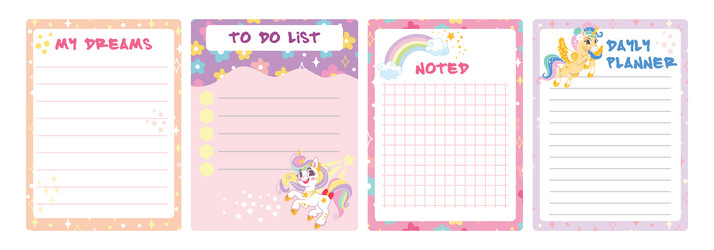 Printable unicorn daily planner and note pages set