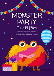Monsters party happy birthday poster Royalty Free Vector