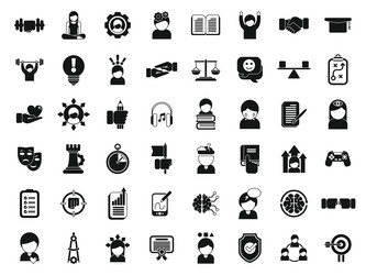 Coping skills icons set outline love Royalty Free Vector