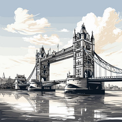 Tower bridge hand-drawn comic Royalty Free Vector Image