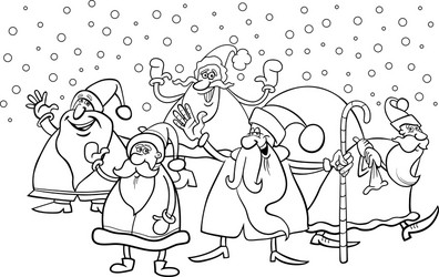 Santa on the plane coloring page Royalty Free Vector Image