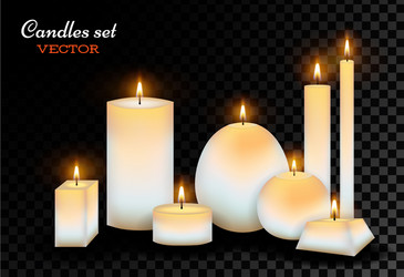 Burning candles realistic transparent background Vector Image