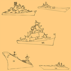 Warships sketch by hand pencil drawing Royalty Free Vector