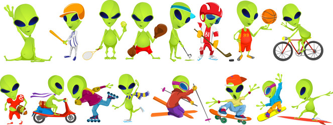 Set of green aliens sport Royalty Free Vector Image