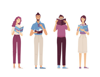 People reading books composition in cartoon style Vector Image