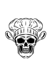 Bearded and mustached chef skull Royalty Free Vector Image