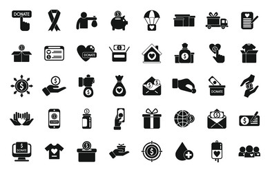 Fundraising icons set outline donate Royalty Free Vector