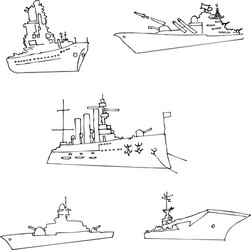 Warships sketch by hand pencil drawing Royalty Free Vector