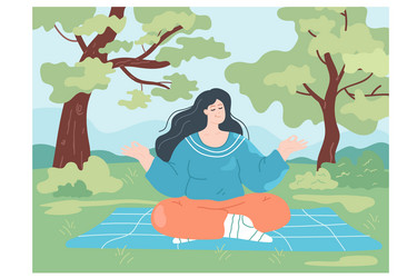 Cartoon woman forest bathing under trees Vector Image
