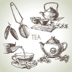 Hand drawn sketch tea set Royalty Free Vector Image