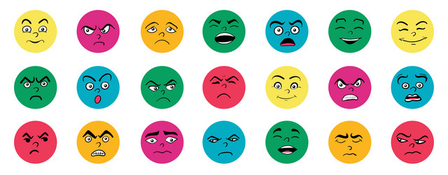 Cartoon cute and funny faces with positive Vector Image