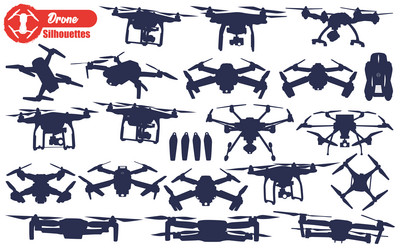 Flying drone or delivery silhouettes Royalty Free Vector