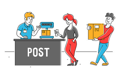 Cartoon postman giving letter to little girl Vector Image