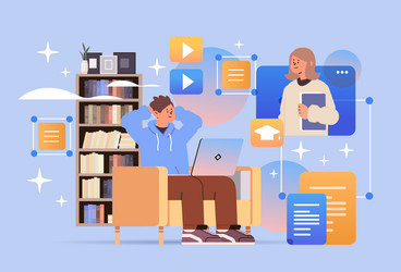 Student watching free online courses on laptop Vector Image