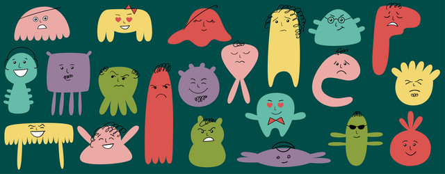 Cartoon cute and funny faces with positive Vector Image