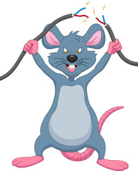 Cute mouse biting the power cord cartoon Vector Image