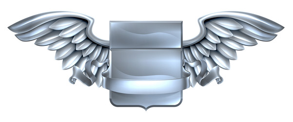 Silver winged shield scroll design Royalty Free Vector Image