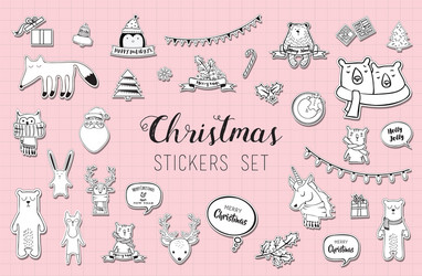 Black and white christmas winter sticker set Vector Image