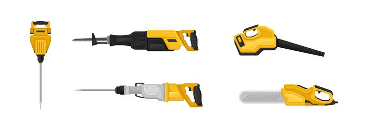 Yellow power tool for construction work set Vector Image
